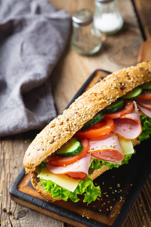 Large Sandwich with Ham, Cheese and Vegetables Stock Image - Image of ...