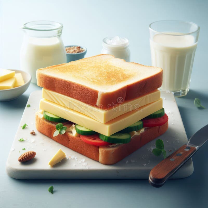 A Large Sandwich with a Thick Layer of Cheese and Vegetables. Stock ...