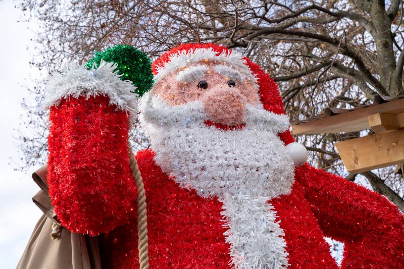 Large Santa Claus Lighted Decoration for Christmas Stock Photo - Image ...
