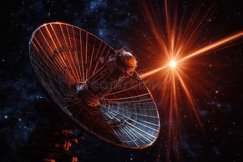 Satellite Dish Capturing Cosmic Signals in Deep Space at Night Stock ...