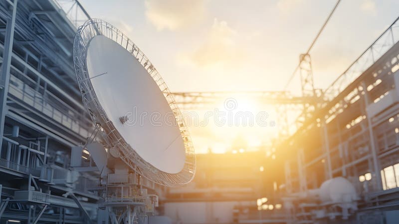 Large Satellite Dish in Futuristic Industrial Facility with Metal ...