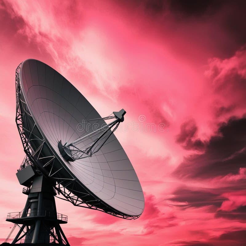 A Large Satellite Dish Pointed Towards a Pink Sky, Representing the ...