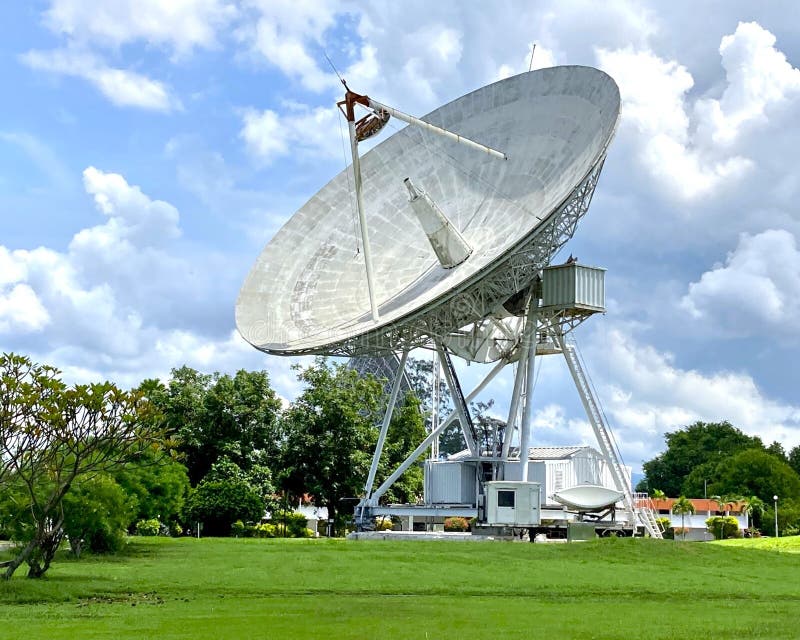 Large Satellite Dish and Station with Cloudy Sky in Thailand Stock ...
