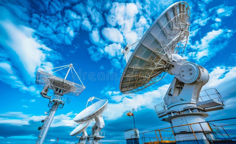 Large Satellite Dishes Pointing Towards the Sky on a Sunny Day Stock ...