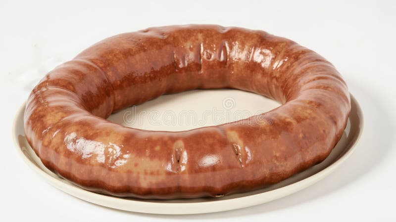 A Large Sausage on a White Plate on a Table Stock Image - Image of ...