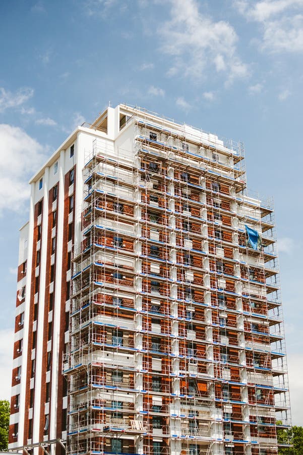 Large Scaffolding Installed on the Building Facade during Constr Stock ...