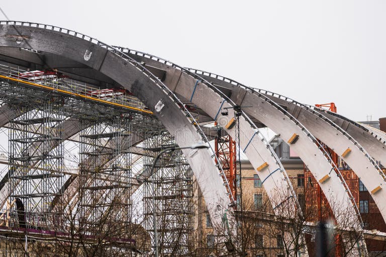 Large-scale Bridge Construction with Metal Framework.. Stock Photo ...