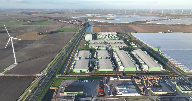 Large Scale Computing Infrastructure, Datacenter Aerial Drone Overhead ...