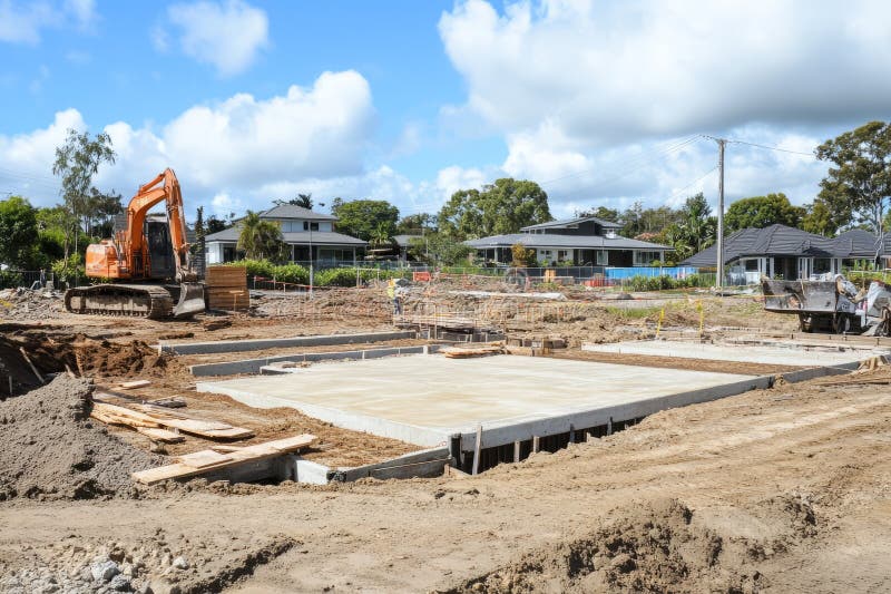 Large Scale Construction Site Concrete Foundation Heavy Equipment Stock ...