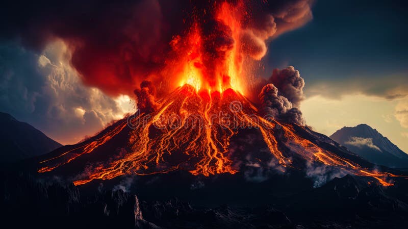 Large Scale Disaster: the Volcano Breaks the Earth, Erupting the Lava ...