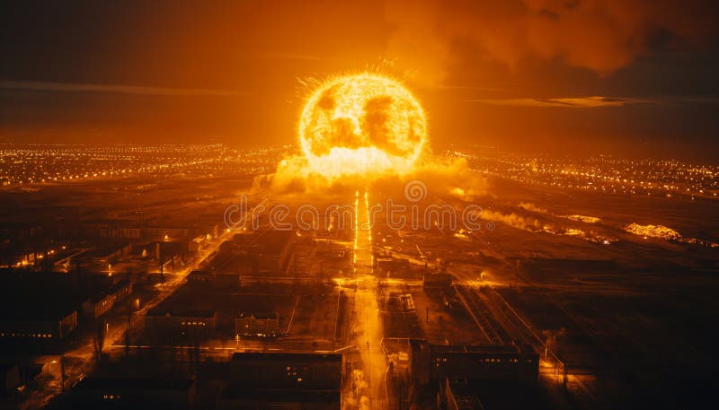 Large-scale Explosion Seen from a Distance at Night Stock Image - Image ...