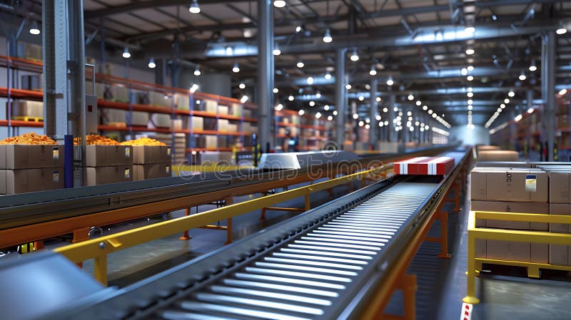 Large-scale Food Distribution Center with Rows of Conveyor Belts and ...