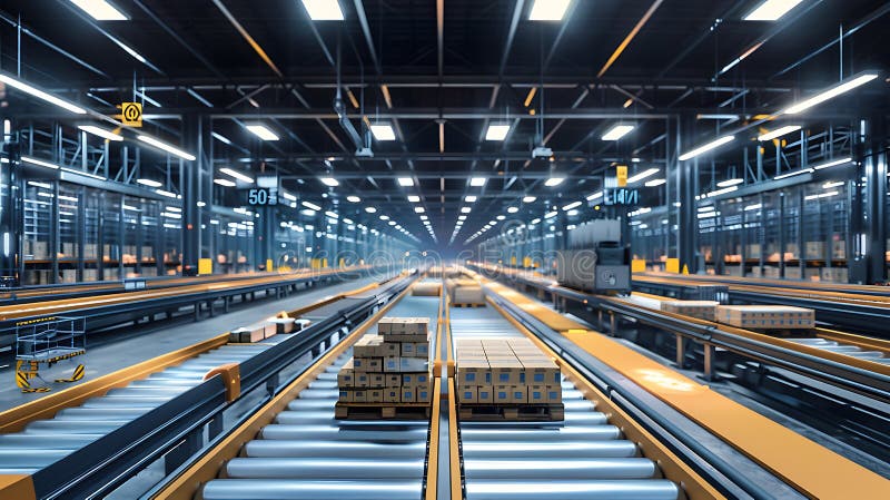 Large-scale Food Distribution Center with Rows of Conveyor Belts and ...