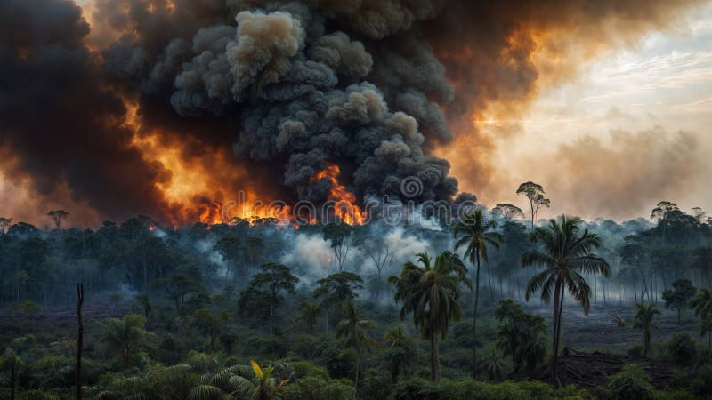 Large-scale Forest Fire in a Tropical Rainforest with Billowing Smoke ...