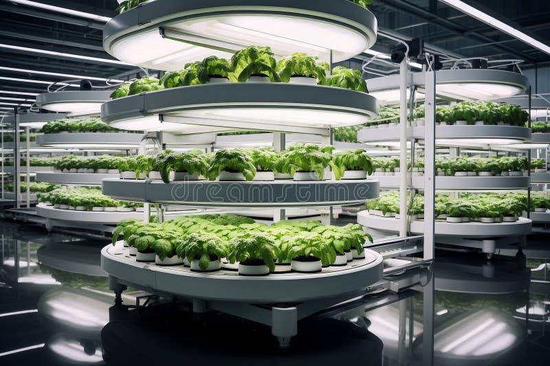 Large-Scale Hydroponic Growth Setup in Food Production Facility. AI ...