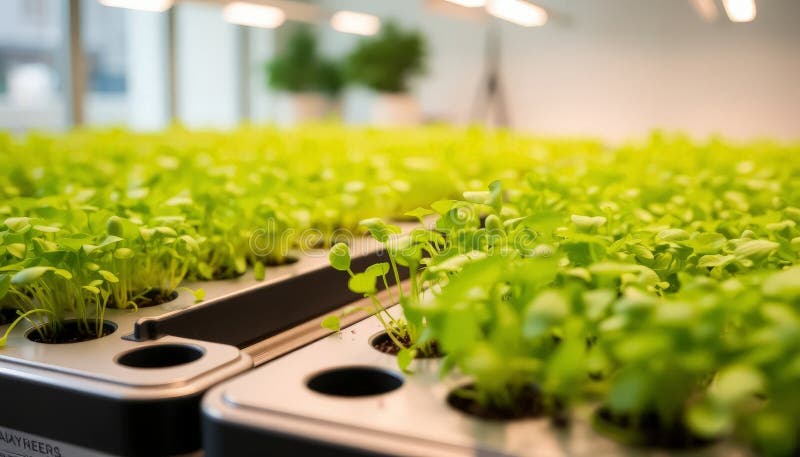 A Large-scale Indoor Farming Setup with Rows of Young, Green Plants ...