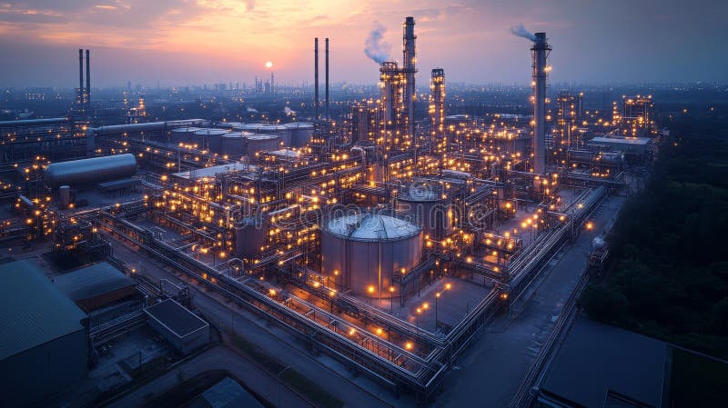 Large Scale Industrial Complex with a CCS Network at Sunset Stock Image ...