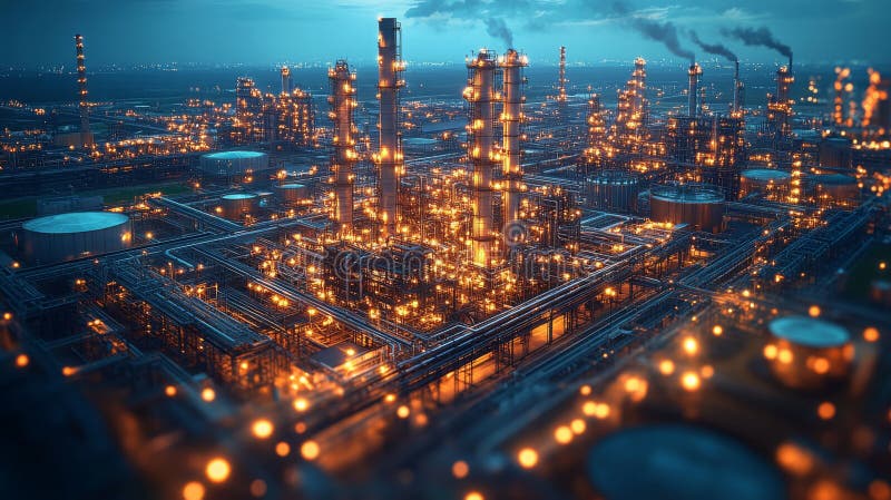 Large-scale Industrial Complex at Night Featuring an Extensive CCS ...