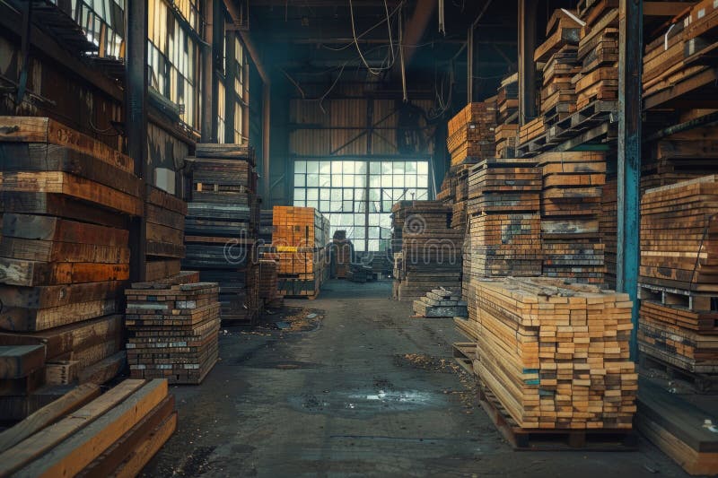 Large Scale Lumber Storage Warehouse Stocked with Wood Planks Stock ...