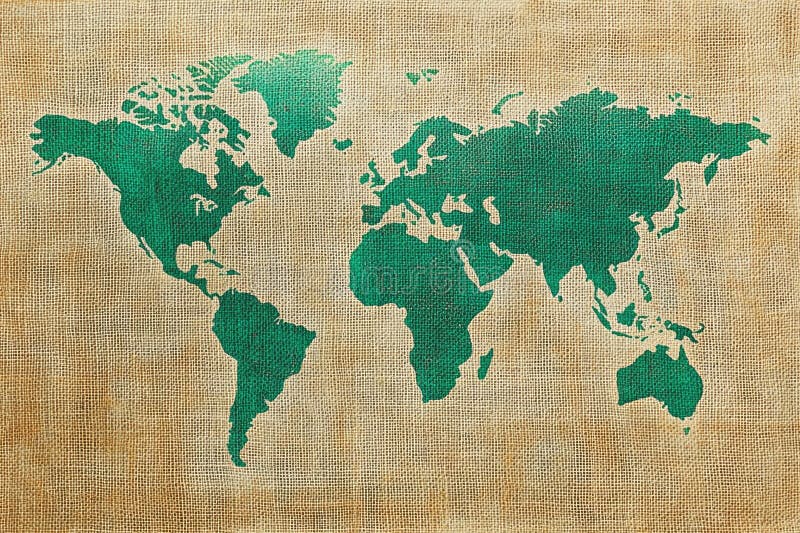 A Large-scale Map of the World Printed on a Vintage-style Burlap Canvas ...