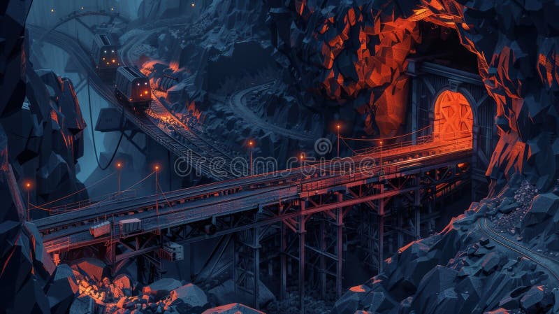 Large-scale Mining Concept with Excavation Machinery and Workers at an ...