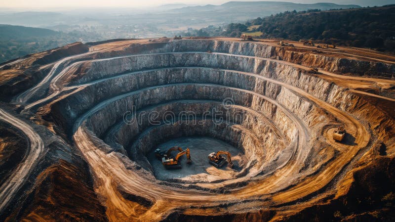 Large Scale Mining Excavation in a Quarry Showing Heavy Machinery ...