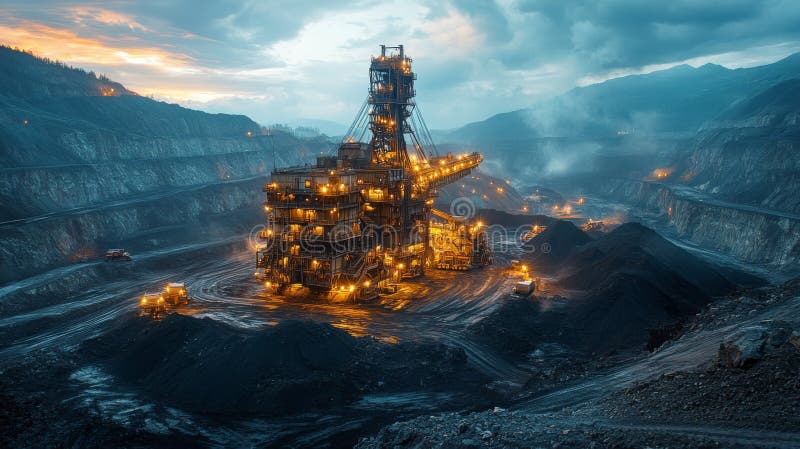 Large Scale Mining Operation Extracting Minerals and Processing Coal in ...