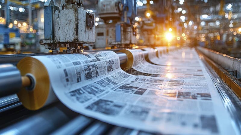Large Scale Newspaper Printing Process in Action Stock Illustration ...