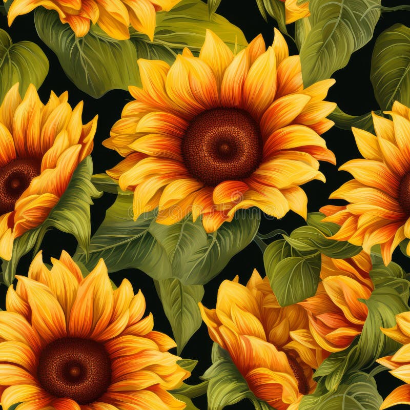 Large Scale Pattern of Sunflower Blooms Stock Illustration - Illustration of classic, incredible ...