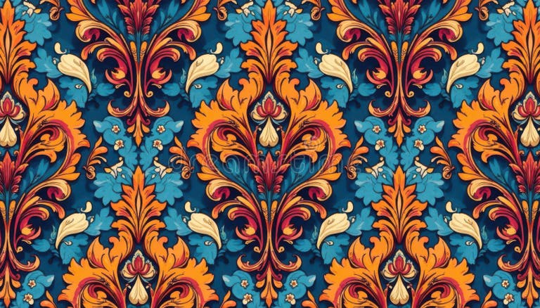 Large Scale Repeating Damask Pattern with Bold Swirls and Arabesques ...