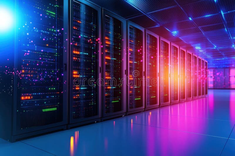 Large Scale Server Farm with Glowing Panels Stock Image - Image of ...