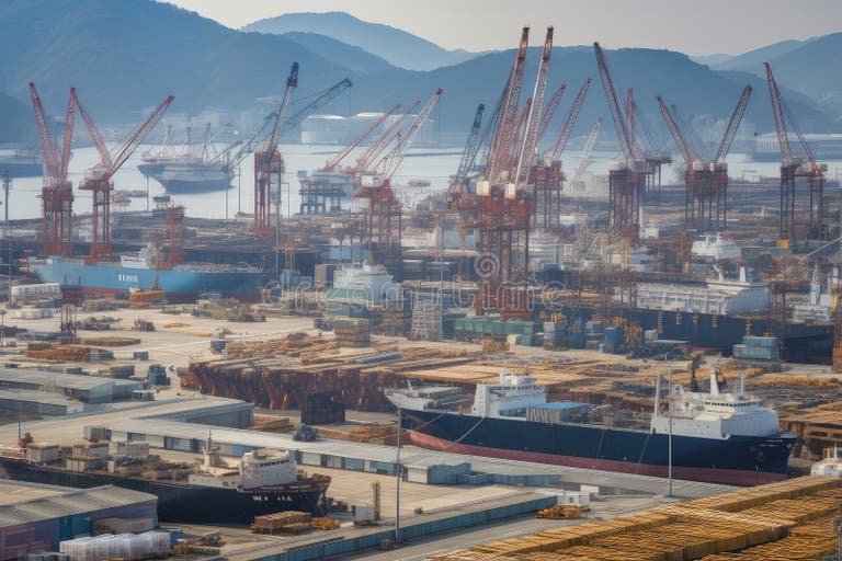 Large-scale Shipbuilding Project, with Hundreds of Workers and Cranes ...