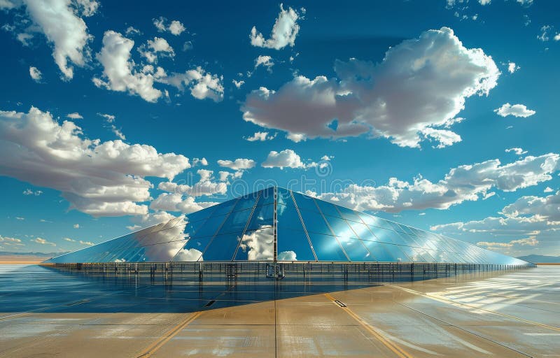 A Large Scale Solar Power Array Reflecting Blue Skies in a Desert ...