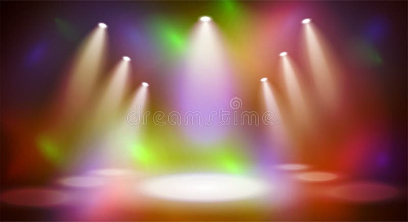 Large Scale Spotlights with Smoke and Scene. Different Bright Color ...