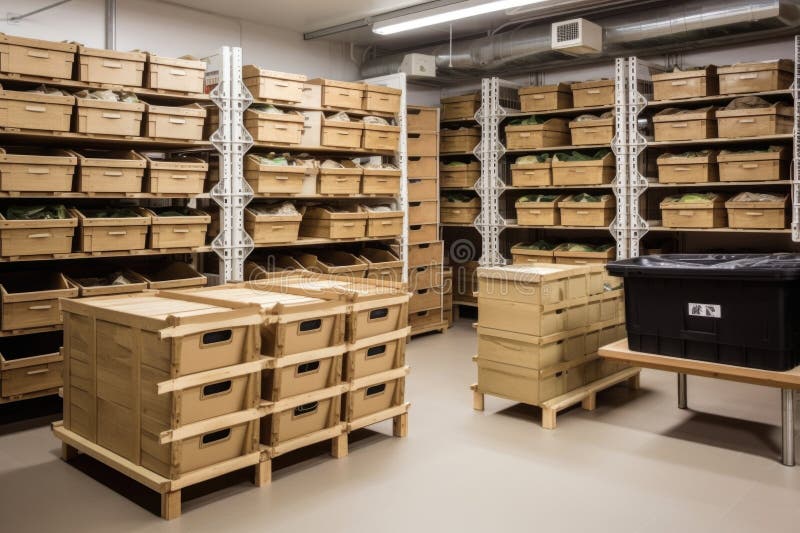 Large-scale Storage System with Crates, Boxes, and Bins Stock ...