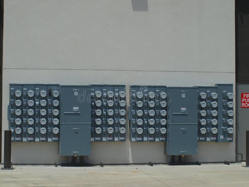 Large Scale View of Electric Meter Bank Stock Photo - Image of meter ...