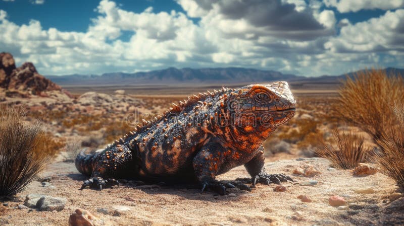 Large Scaled Lizard in Arid Desert Landscape Under Sunny Sky Stock ...