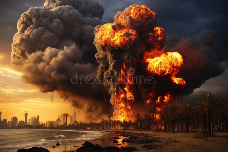 A Large Scary Explosion from a Rocket Hit in a Residential City during ...