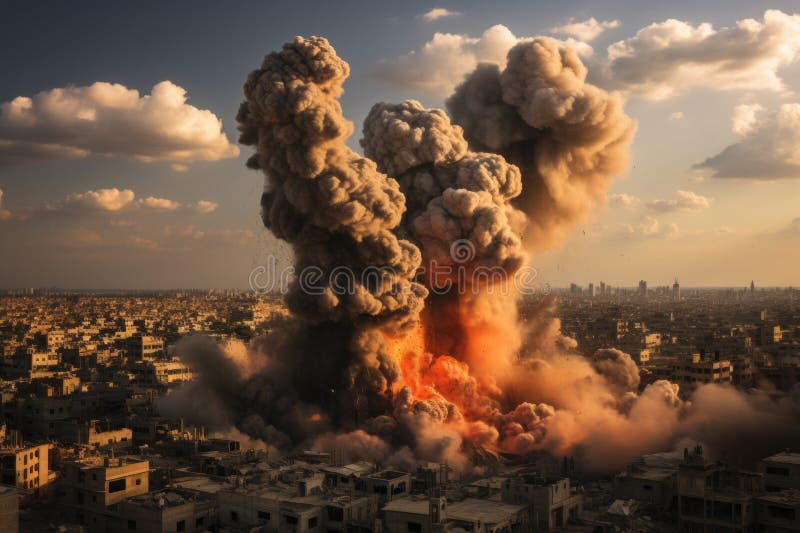 A Large Scary Explosion from a Rocket Hit in a Residential City during ...