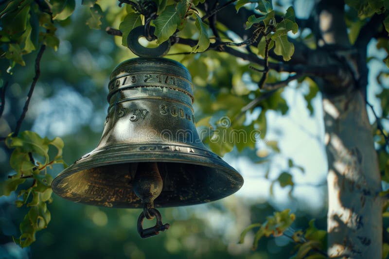 Large School Bell on Tree stock illustration. Illustration of ...