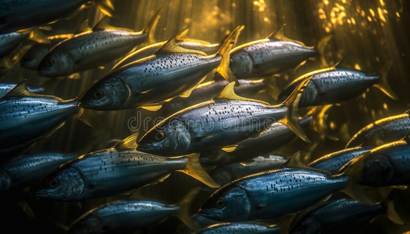 A Large School of Multi Colored Fish in a Tropical Reef Generated by AI ...