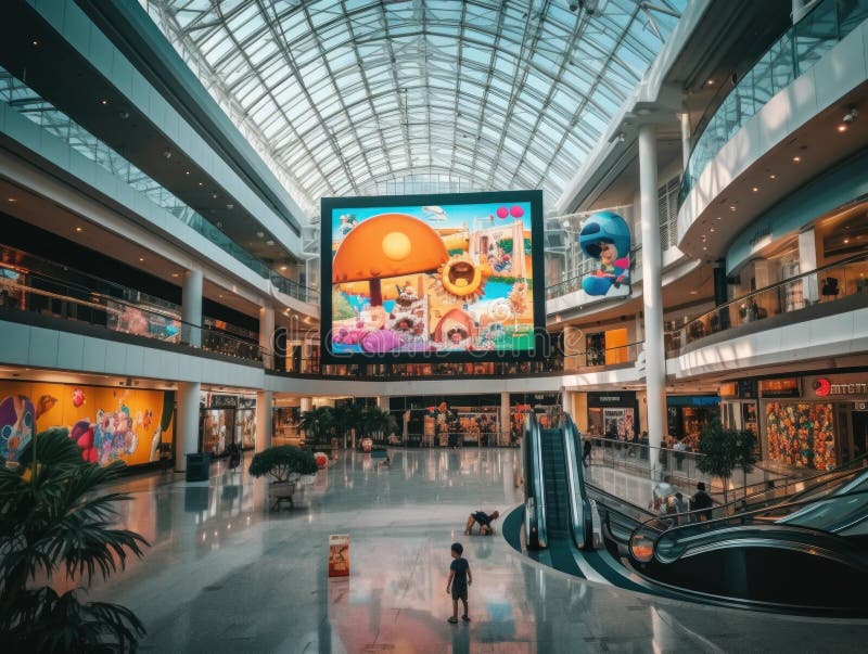 A Large Screen in a Building with Escalators and Escalators. Generative ...