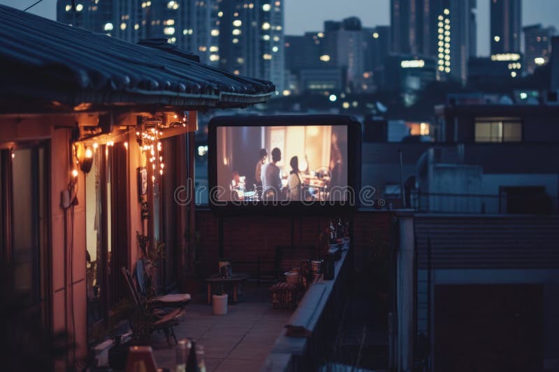 A Large Screen Display on the Rooftop of a Building Stock Photo - Image ...