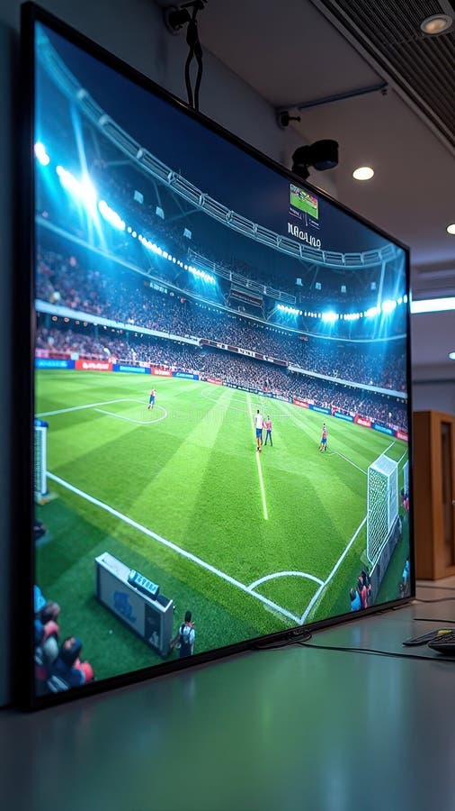 Large Screen Displaying Intense Soccer Match Under Stadium Lights Stock ...