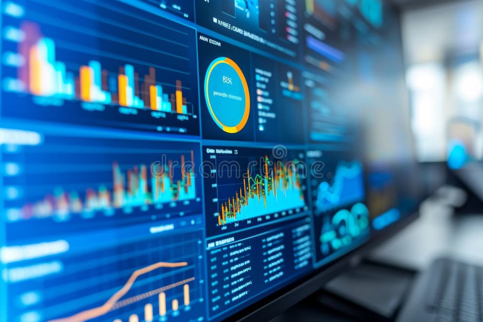 A Large Screen Displays Vibrant Graphs and Charts Representing Real ...