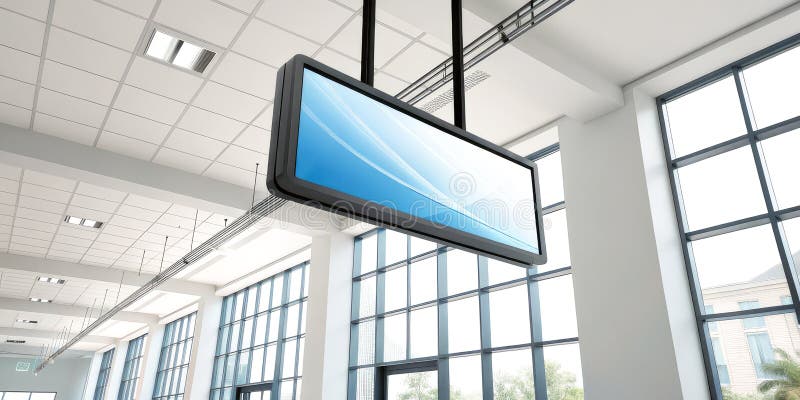 Large Screen is Hanging from the Ceiling in a Large Room Stock Photo ...