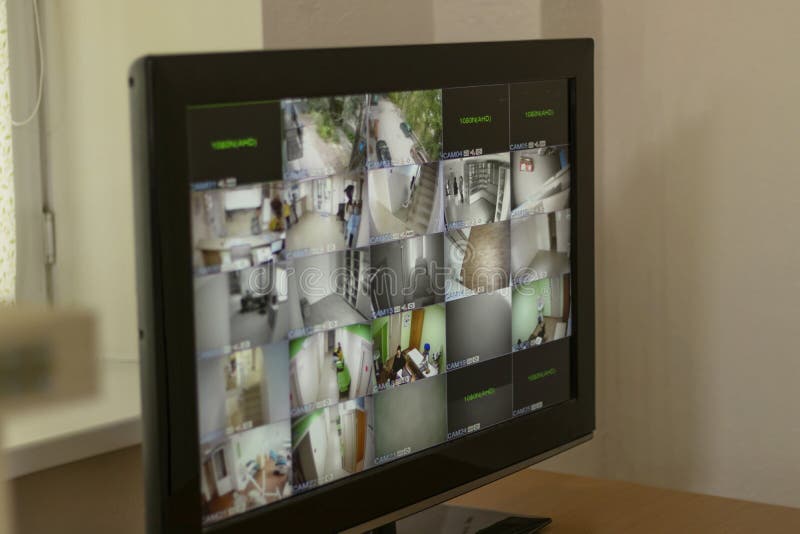 Large Screen Security Guard with Video Surveillance. Many Different ...