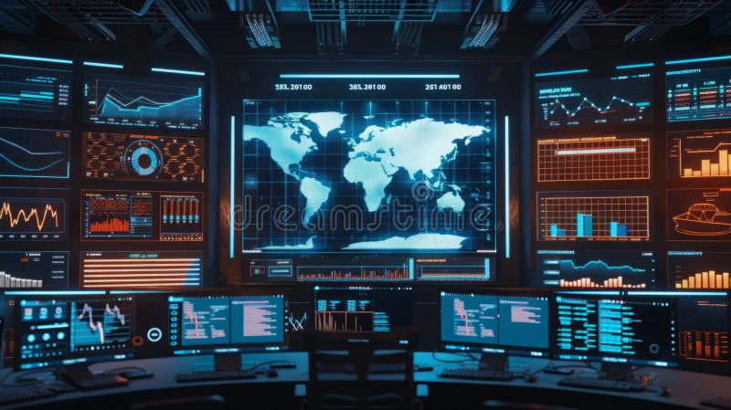 Large Screen Displaying World Map Stock Photo - Image of digital ...