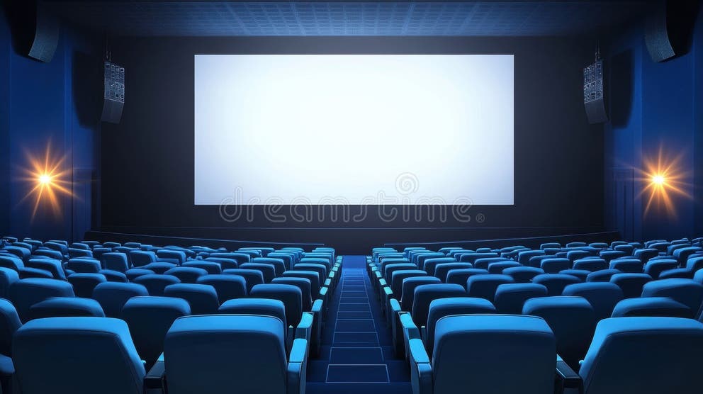 A Large Screen in a Theater with Blue Seats Stock Illustration ...