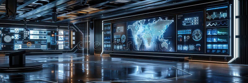 Large Screens in a Logistics Control Center Show Delivery Routes and ...